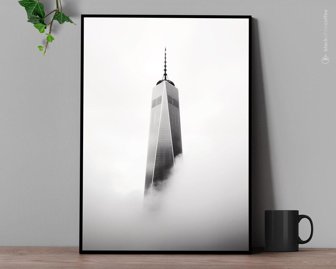 WTC Poster, Minimalistic Black & White Cloudy Urban Artwork, Nyc City ...