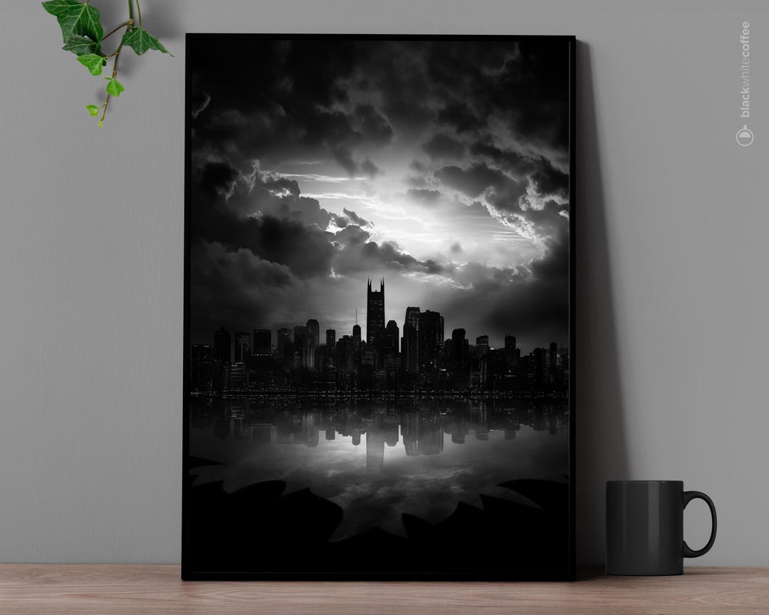 Gotham City Poster, Batman City Wall Art, Minimalistic Black & White - Etsy