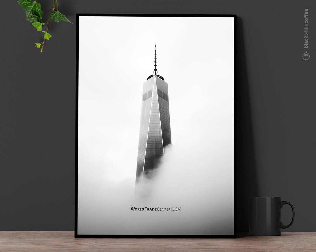 WTC Poster, Minimalistic Black & White Cloudy Artwork, World Trade ...