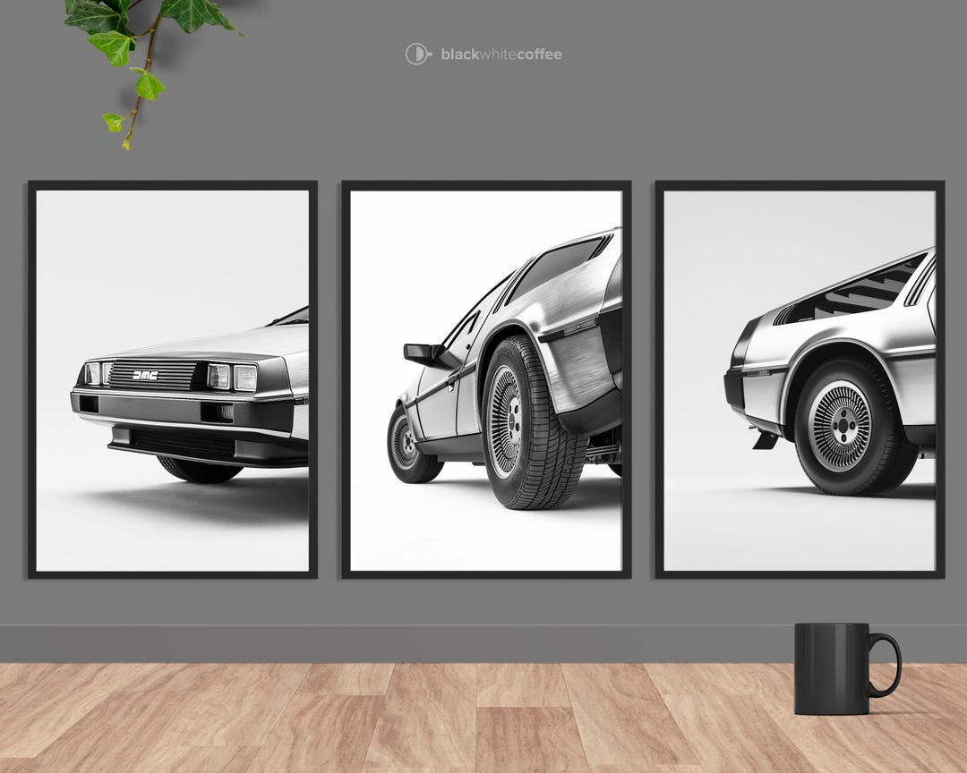 Delorean Car Poster Set. 3 Piece Delorean Wall Art. Back to the Future ...