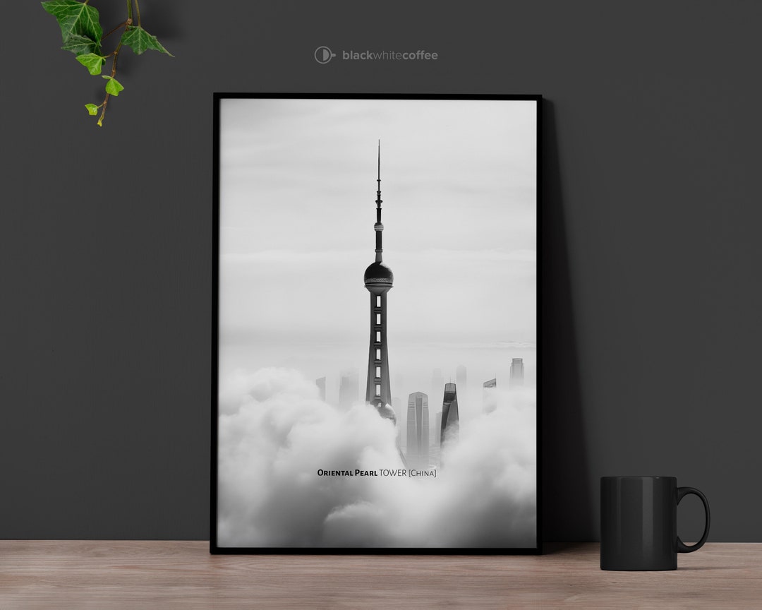 Shanghai Skyline Printable Art, Oriental Pearl Tower Design, Urban Chic ...