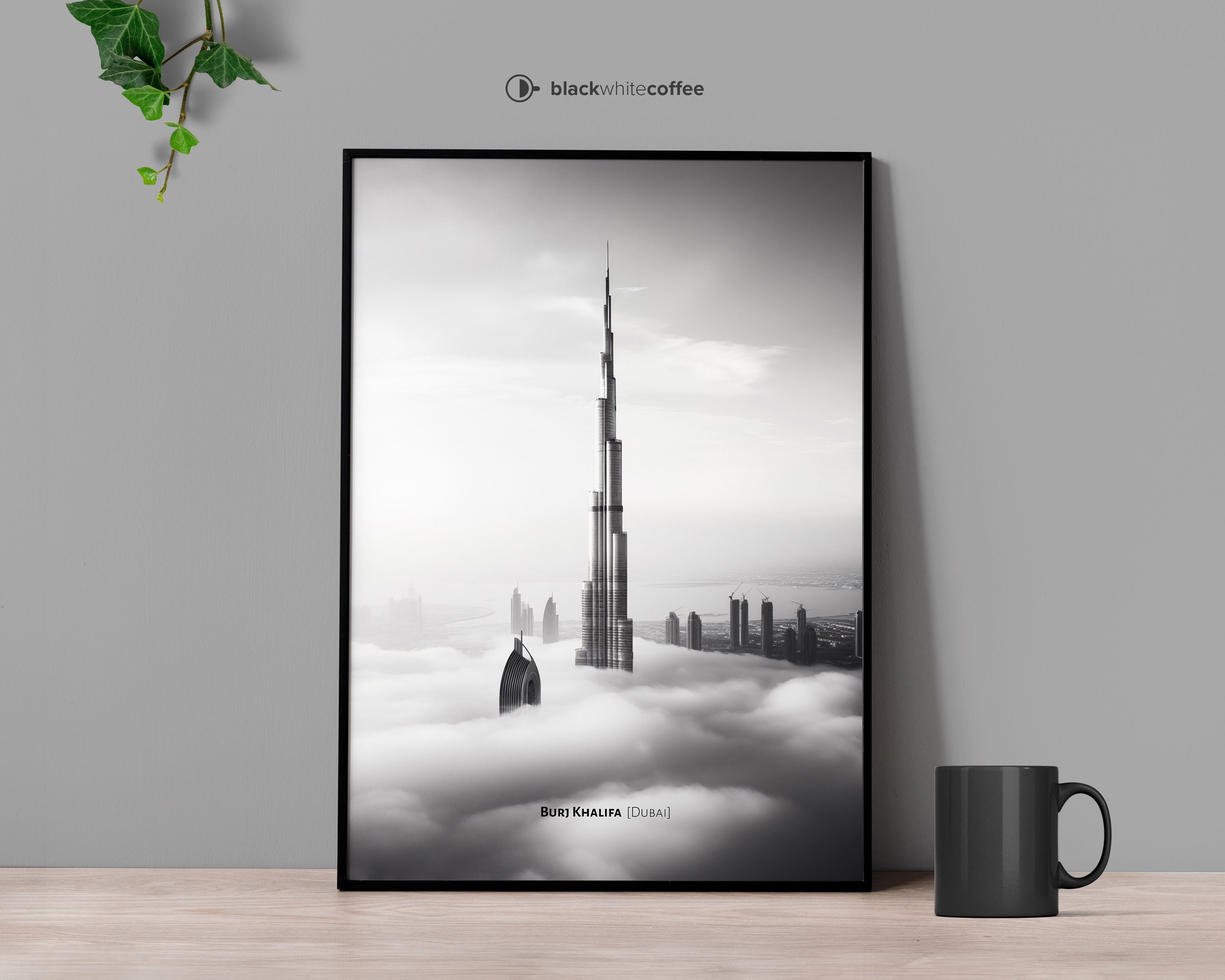 Burj Khalifa Poster, Dubai Minimalist Black and White Print, Skyscraper ...