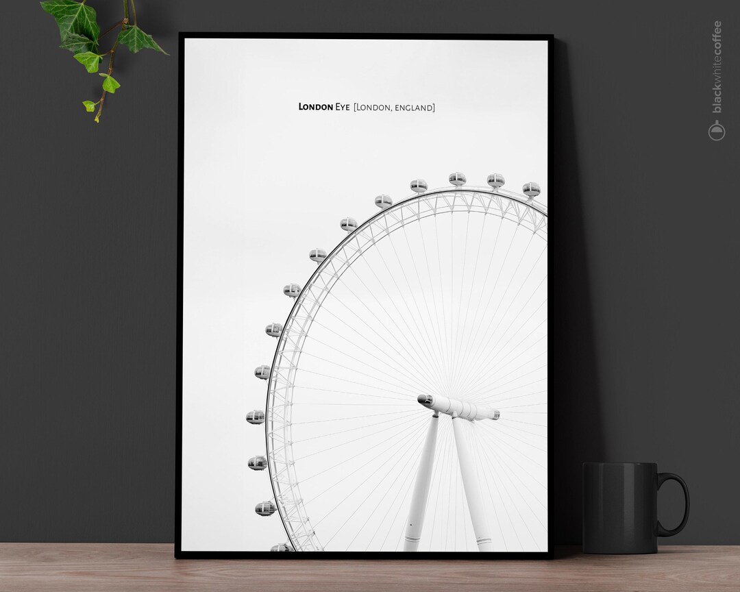 London Eye Poster. Ferris Wheel. Minimalist Black and White Printable ...