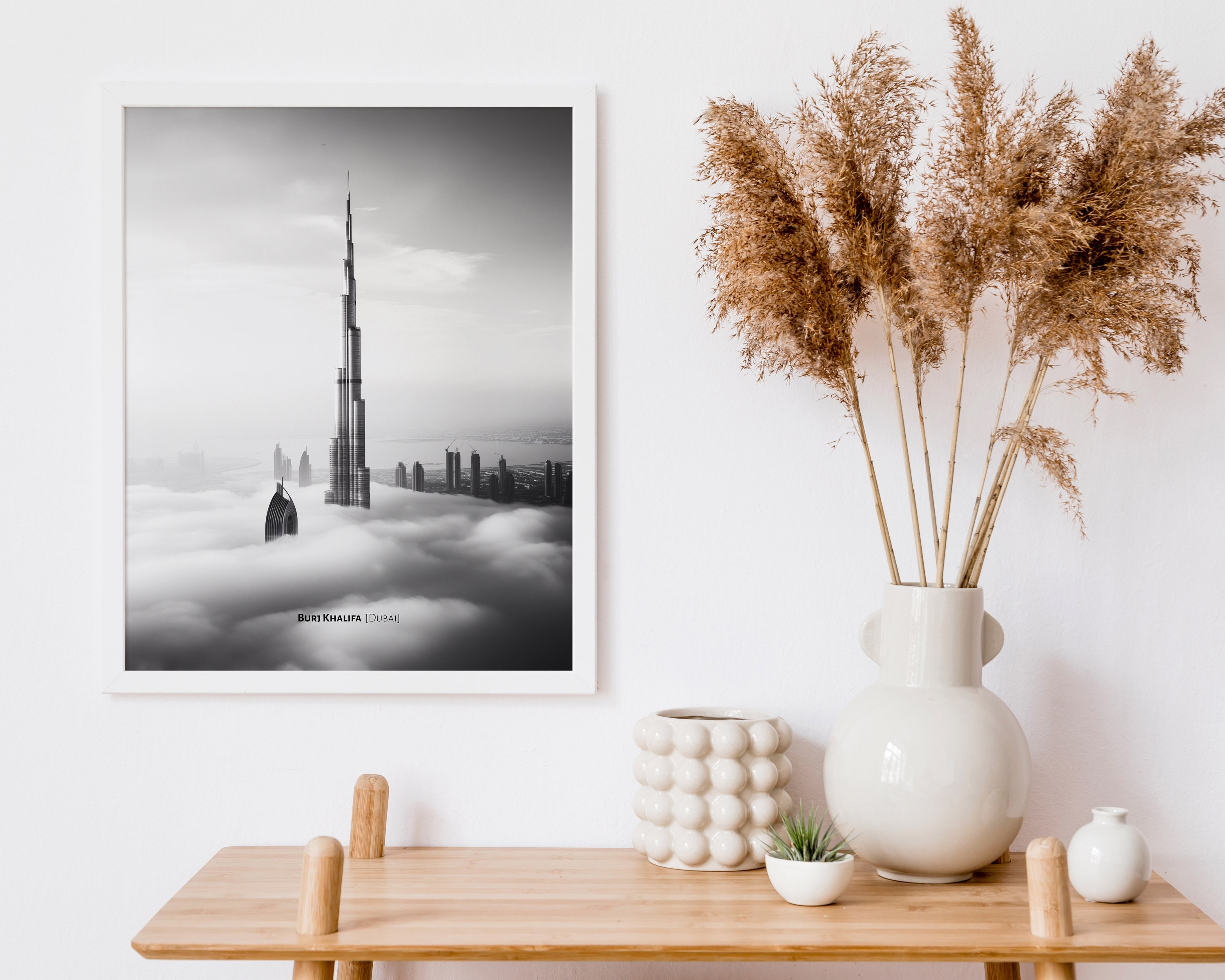 Burj Khalifa Poster, Dubai Minimalist Black and White Print, Skyscraper ...