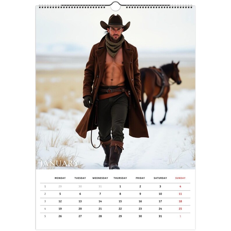 Dream of Hot Cowboys Wall Calendar A4 A3 2026 - Strength Nature ...