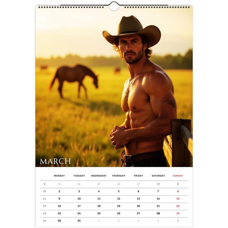Dream of Hot Cowboys Wall Calendar A4 A3 2026 - Strength Nature ...