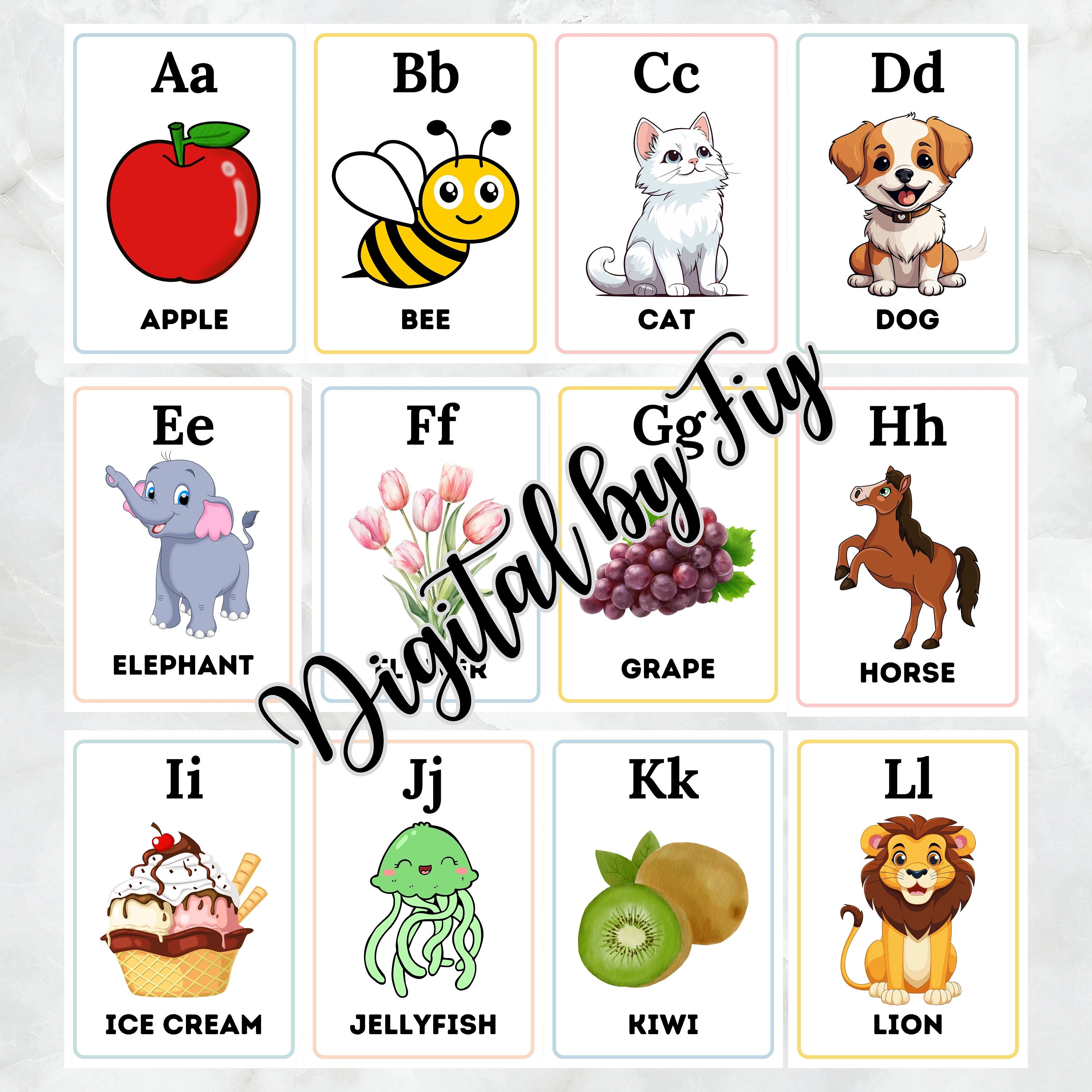 26 Alphabet Flash Cards, Printable, Flash Cards for Kids, Digital ...