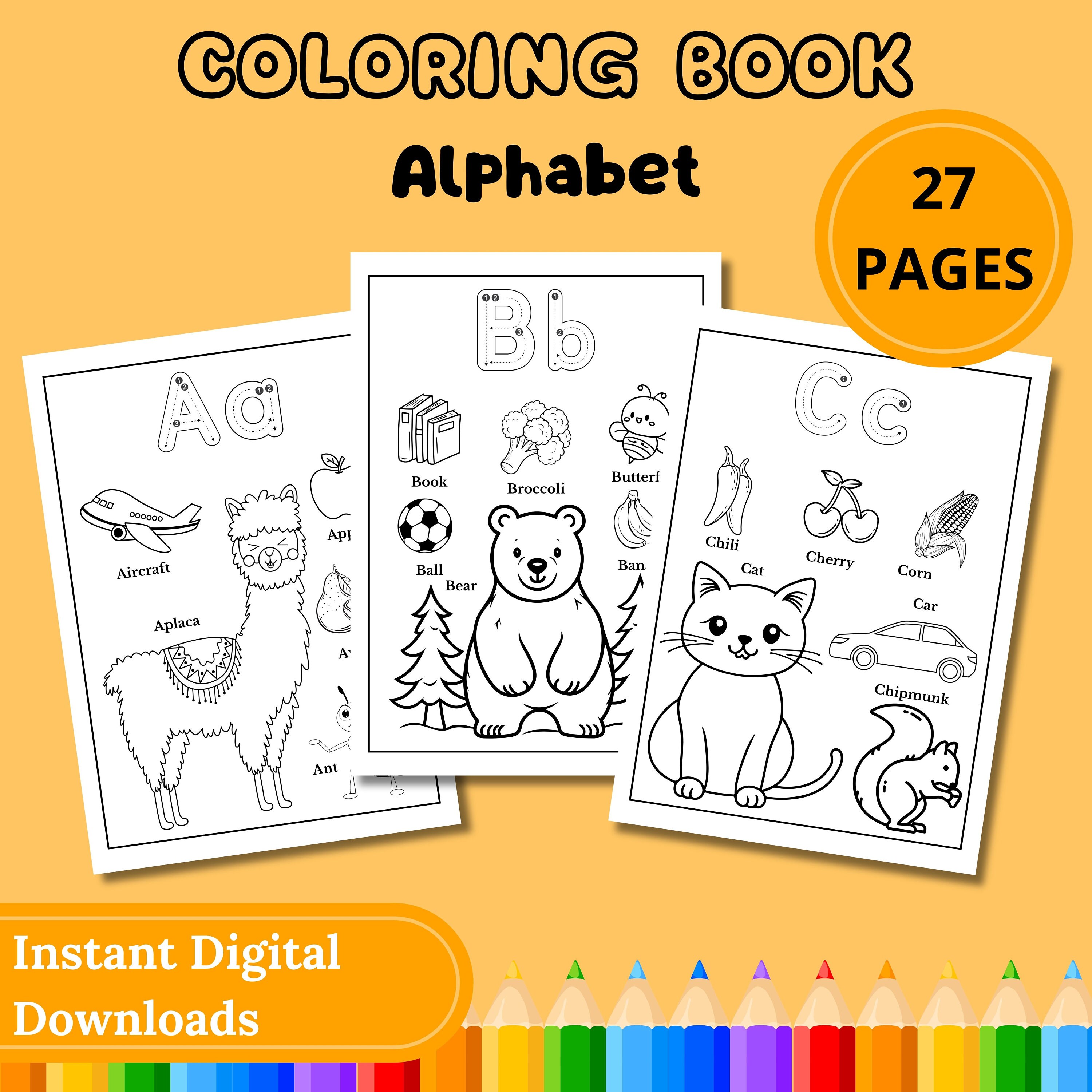 27 Alphabet Coloring, Coloring Book, Coloring Pages for Home & School ...