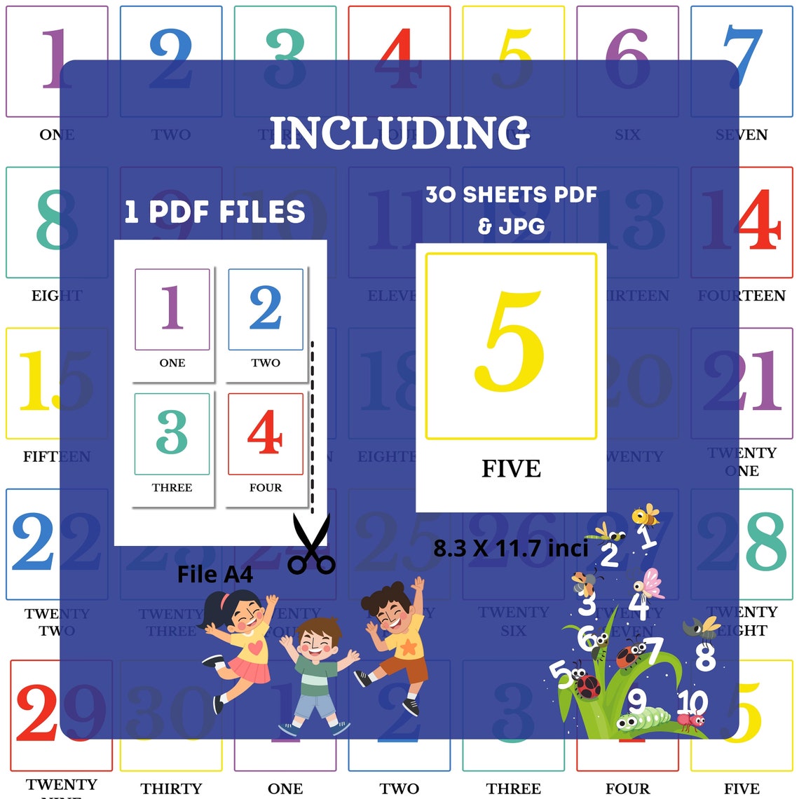 30 Numbers Flashcards, Printable, Flash Cards for Kids, Pre-school ...