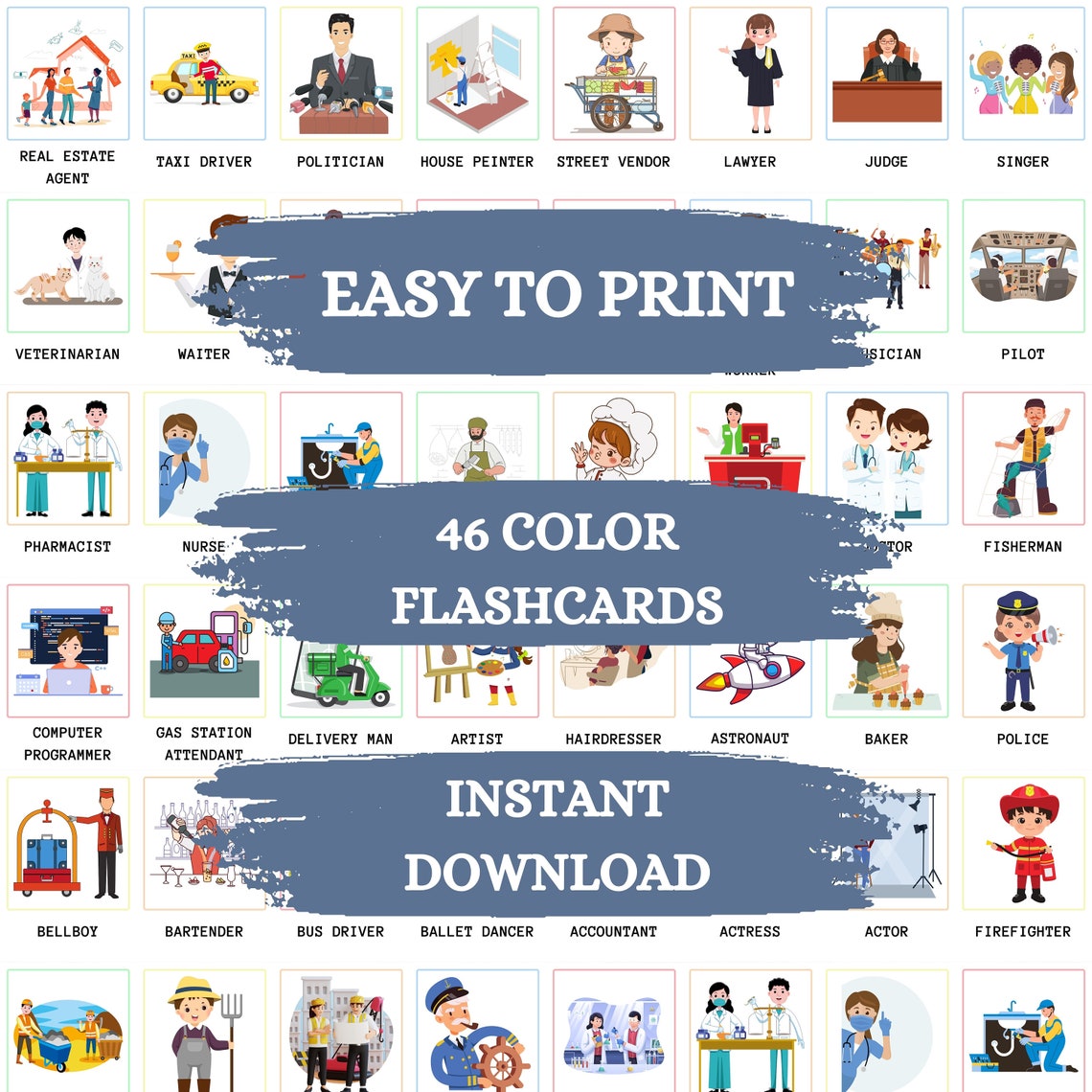 23 PROFESSIONS Flashcards, Printable, Flash Cards for Kids, Pre-school ...