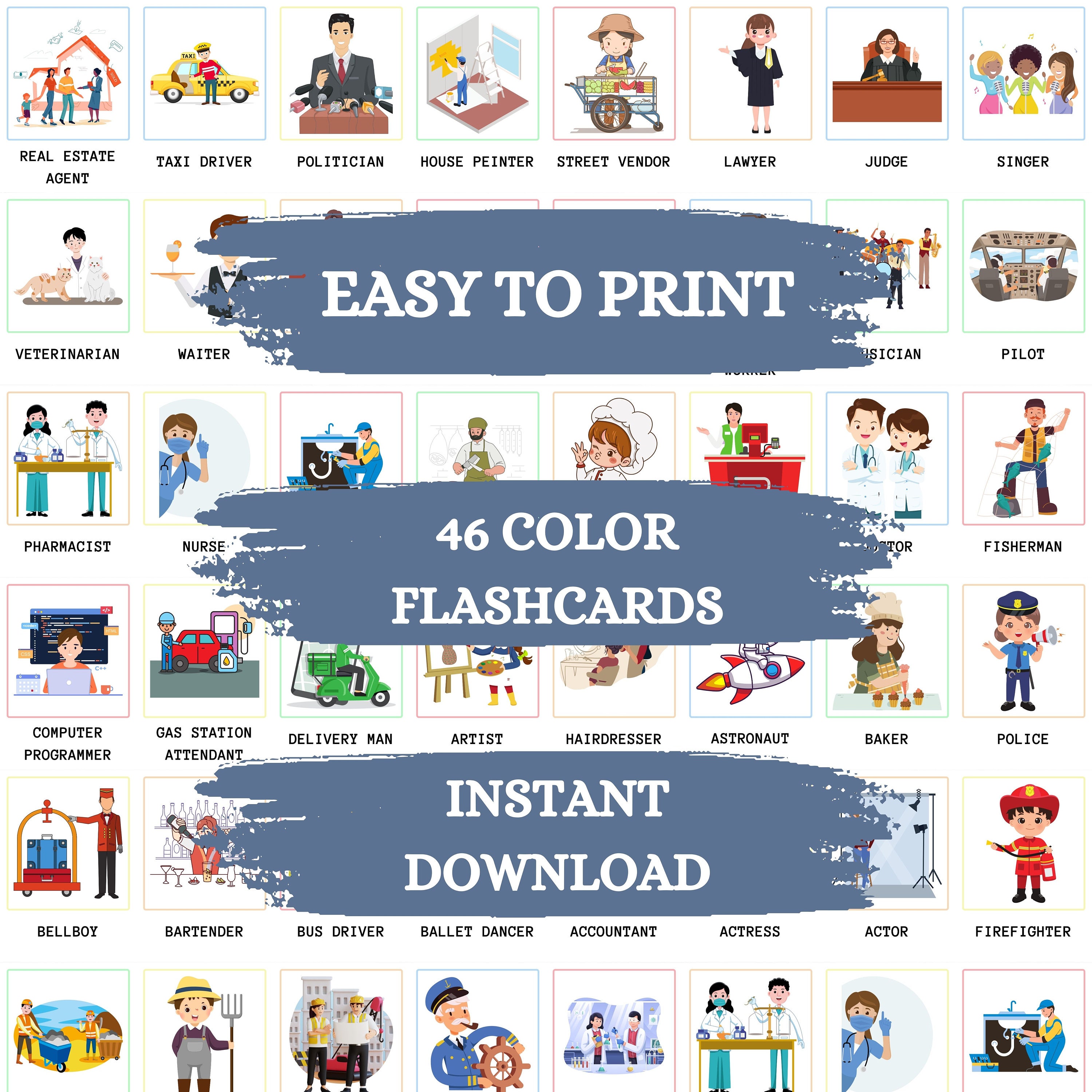 23 PROFESSIONS Flashcards, Printable, Flash Cards for Kids, Pre-school ...