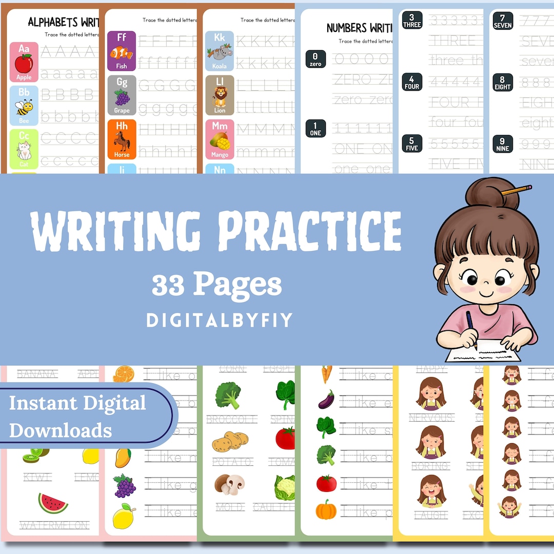 33 Pages Writing Practice, Preschool Handwriting Worksheets, Coloring ...