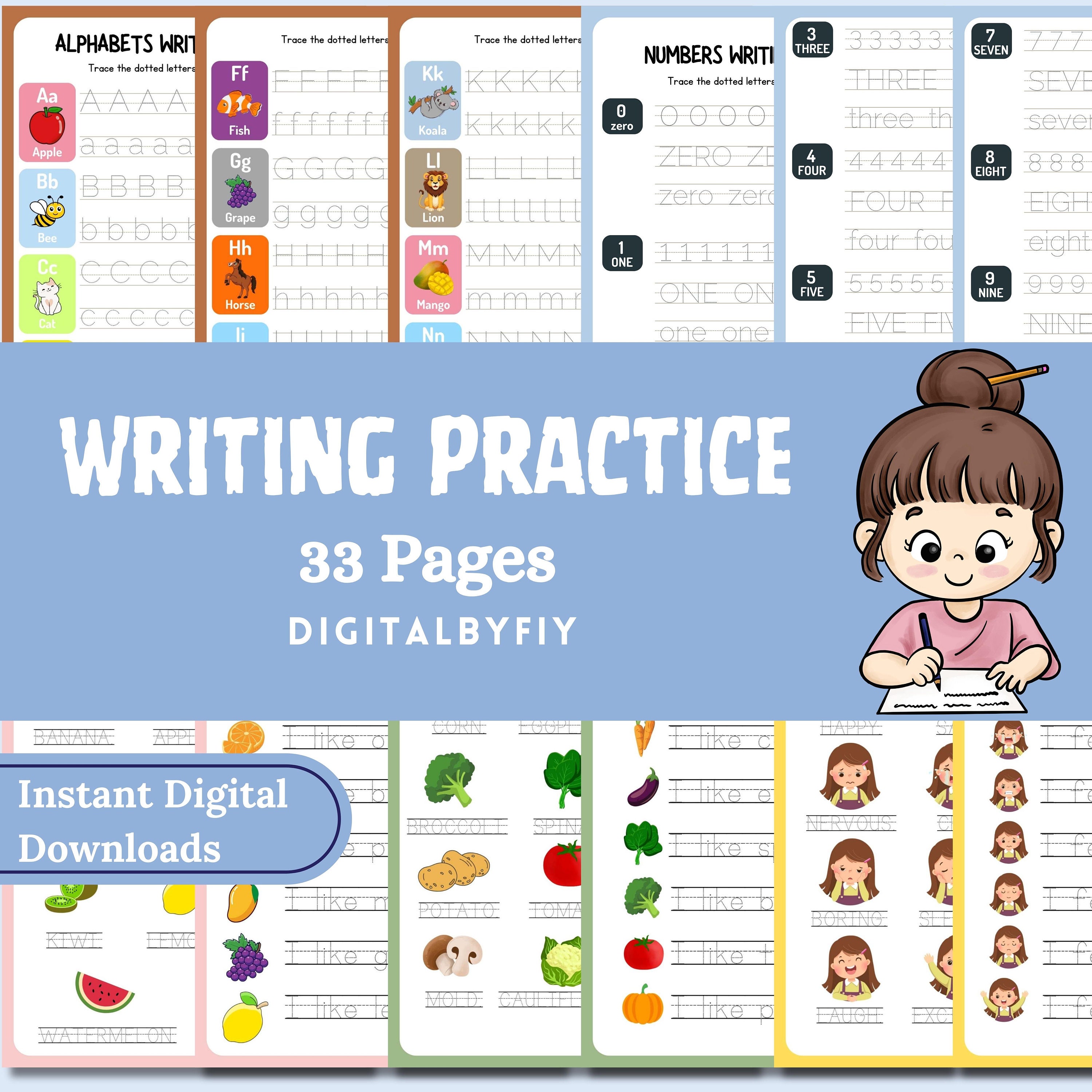 33 Pages Writing Practice, Preschool Handwriting Worksheets, Coloring ...