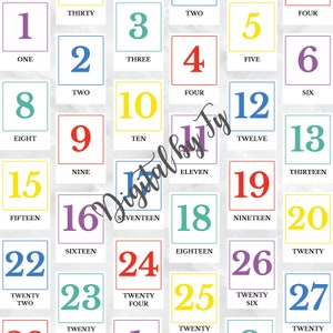 30 Numbers Flashcards, Printable, Flash Cards for Kids, Pre-school ...