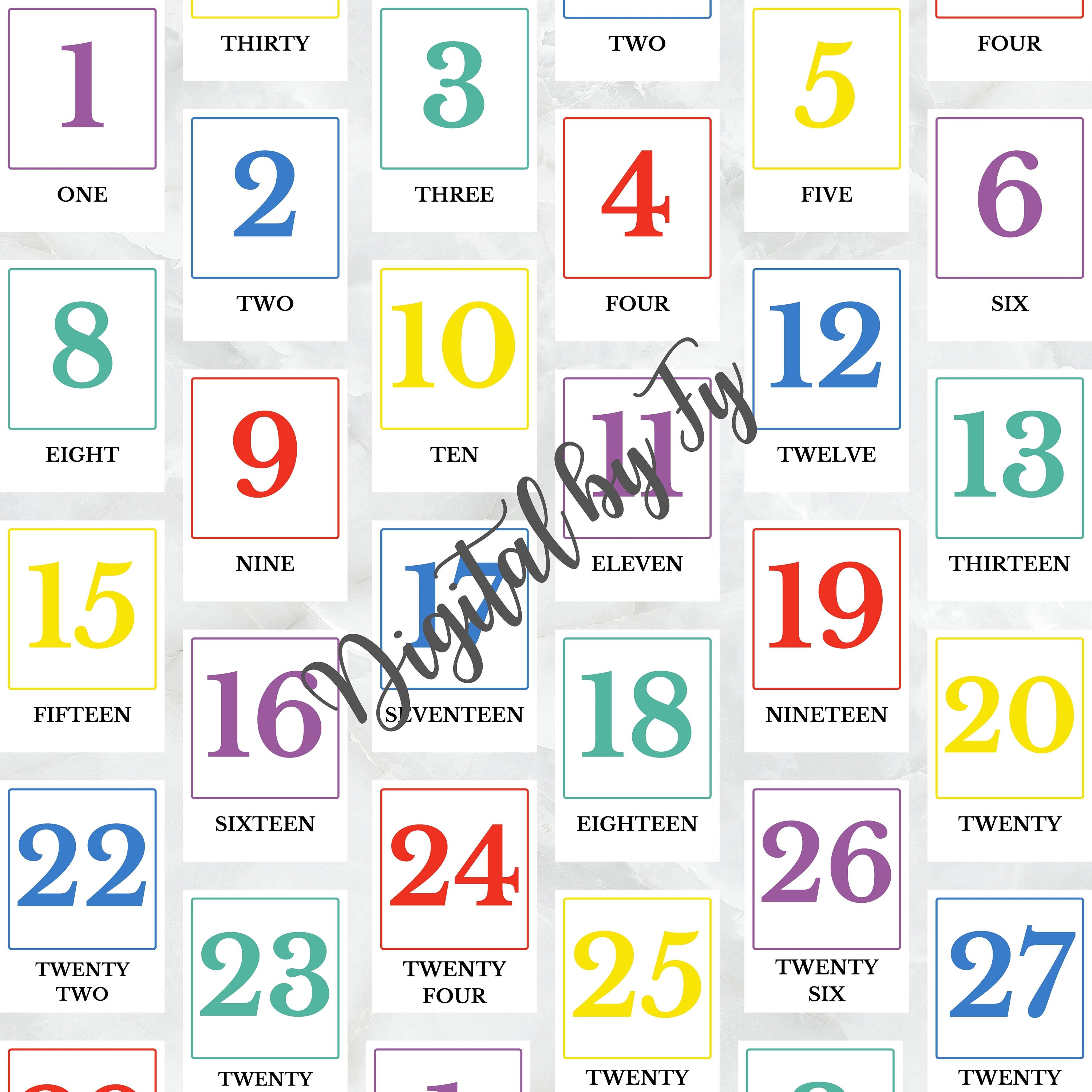 30 Numbers Flashcards, Printable, Flash Cards for Kids, Pre-school ...