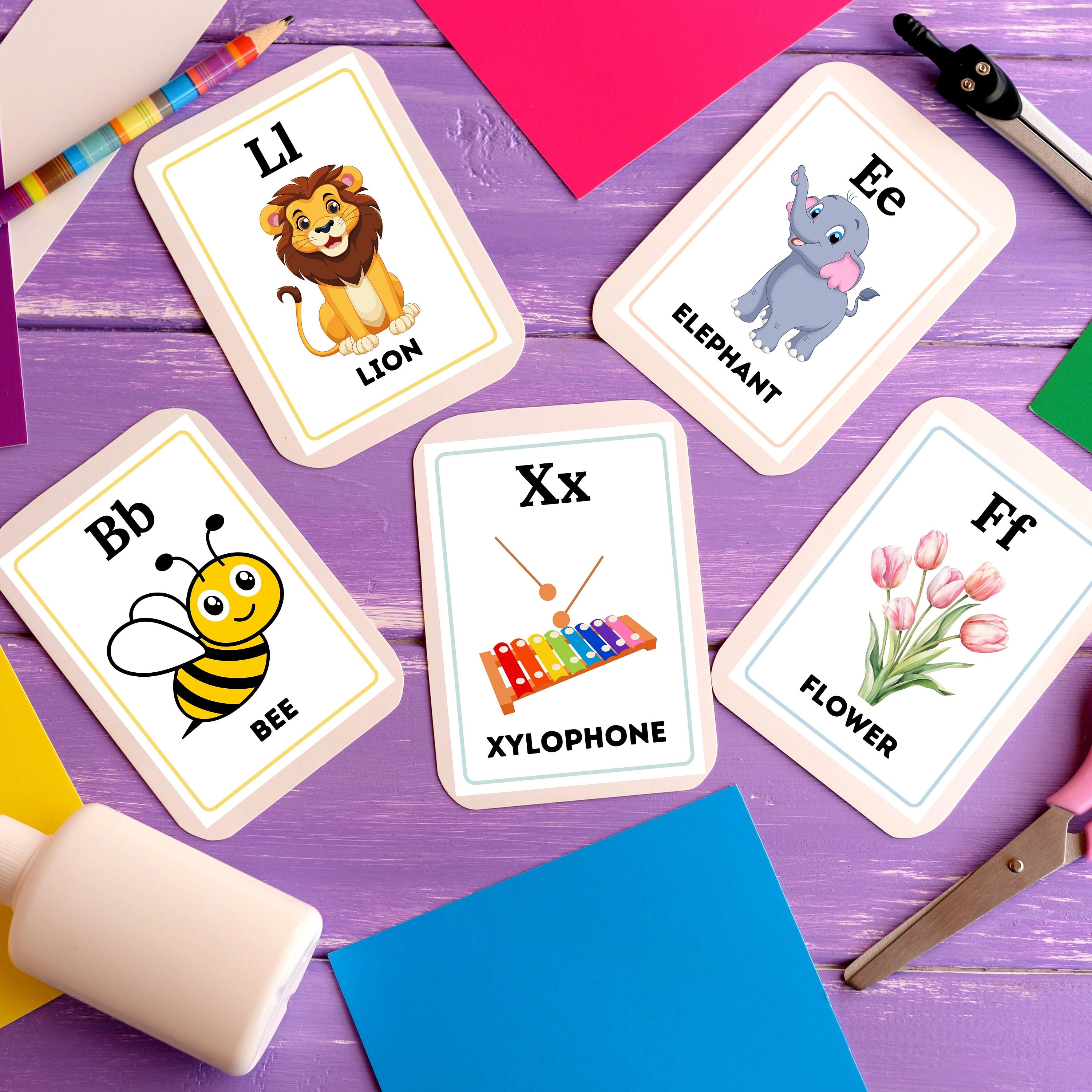 26 Alphabet Flash Cards, Printable, Flash Cards for Kids, Digital ...