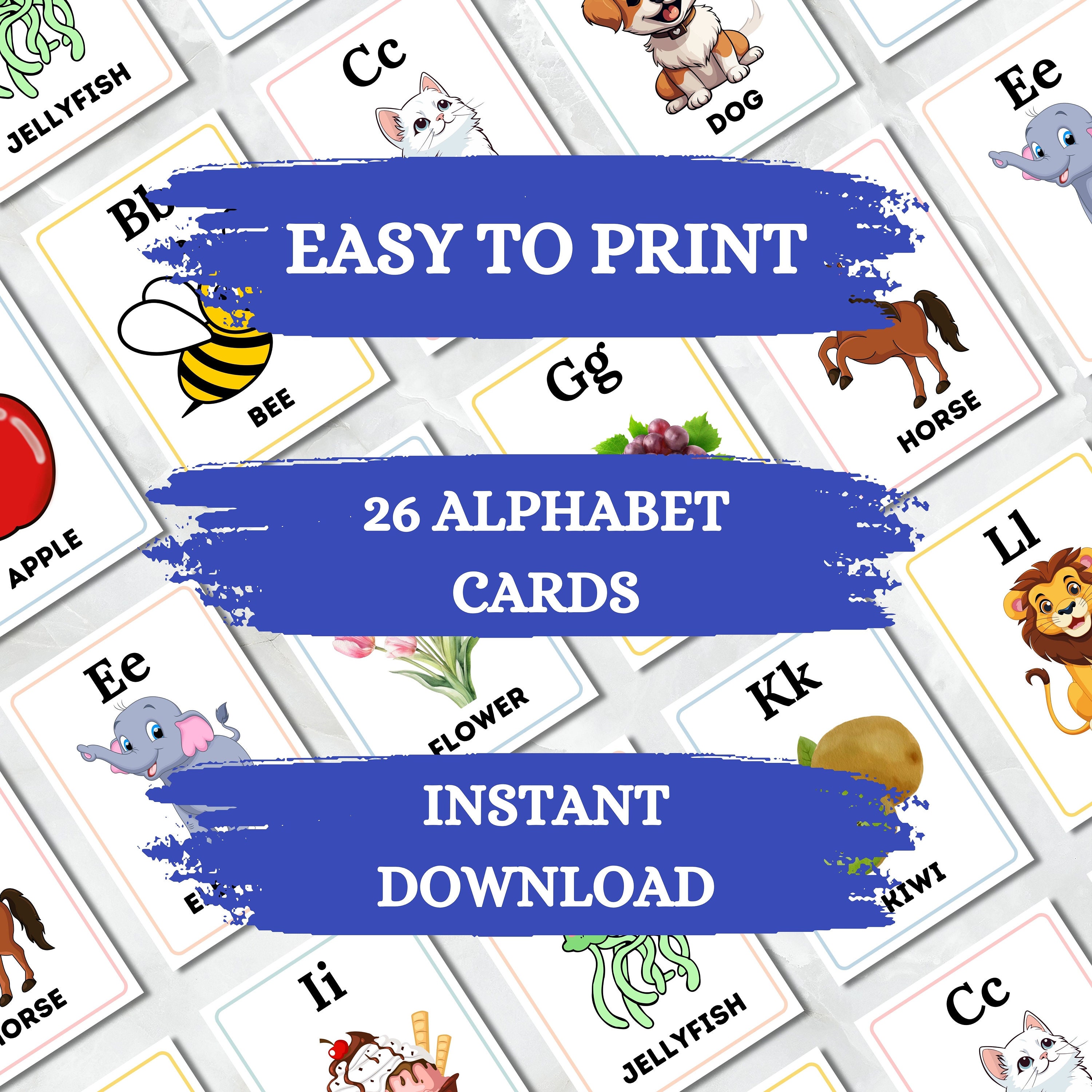 26 Alphabet Flash Cards, Printable, Flash Cards for Kids, Digital ...