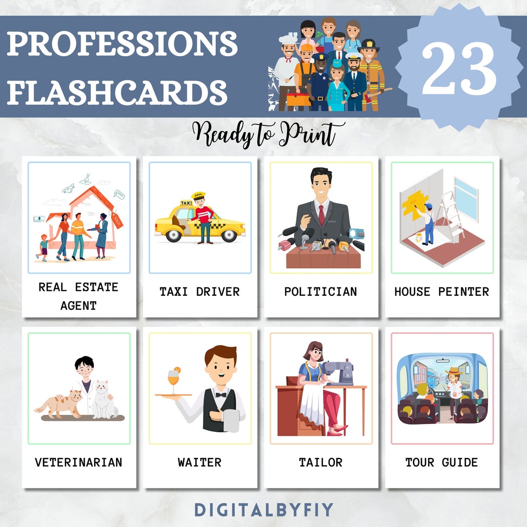 23 PROFESSIONS Flashcards, Printable, Flash Cards for Kids, Pre-school ...