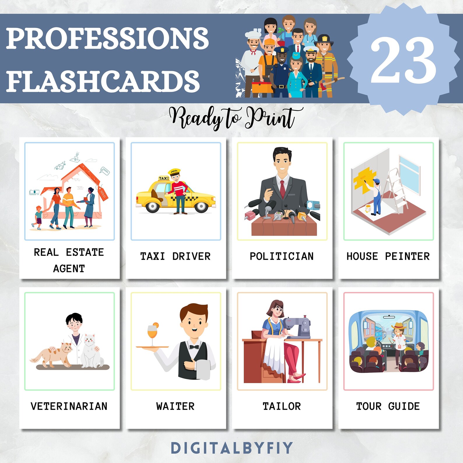 23 PROFESSIONS Flashcards, Printable, Flash Cards for Kids, Pre-school ...