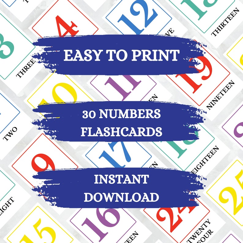 30 Numbers Flashcards, Printable, Flash Cards for Kids, Pre-school ...