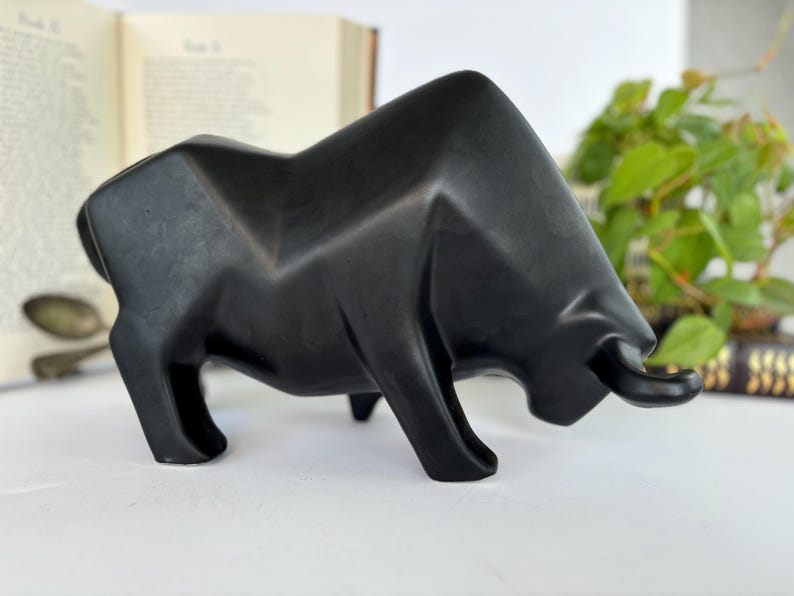 Mid Century Modern Fernando Botero Black Bull Ceramic Sculpture, Taurus ...