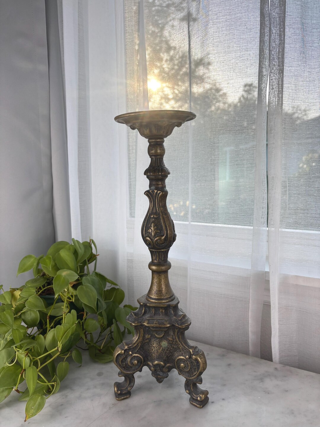 Vintage Baroque-style Bronze Altar Candlestick, Home, Décor, Accent ...