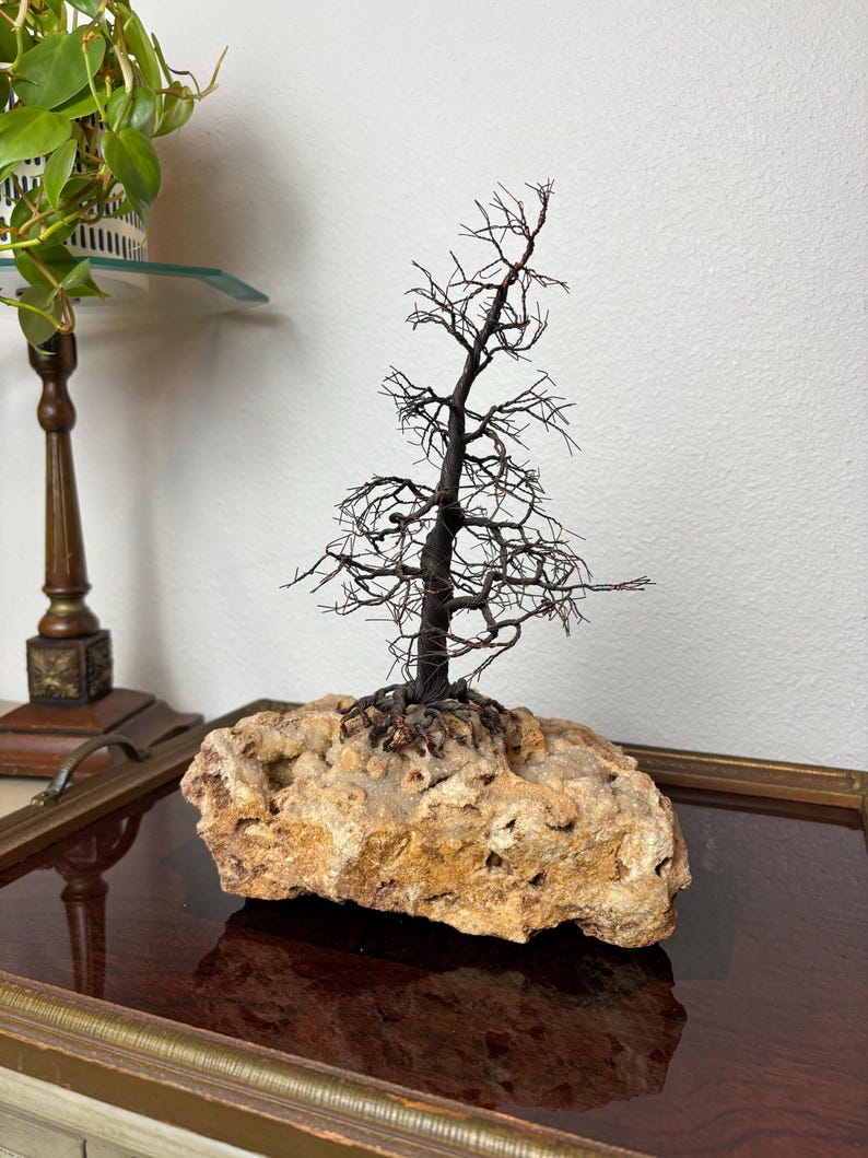 Handcrafted Large Agate With Copper Wire Tree Sculpture, Mid-century ...