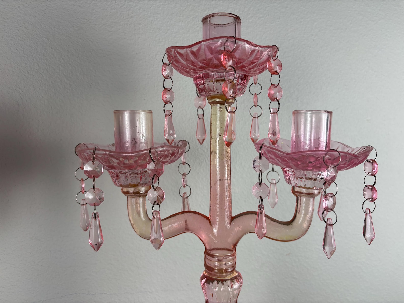 Antique Pink Depression Glass Candelabra, Baccarat Style, Crystal ...