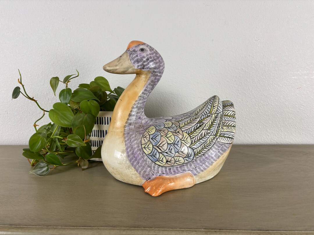 Vintage Chinese Porcelain Goose Large Figurine, Pottery, Statue, Bird ...