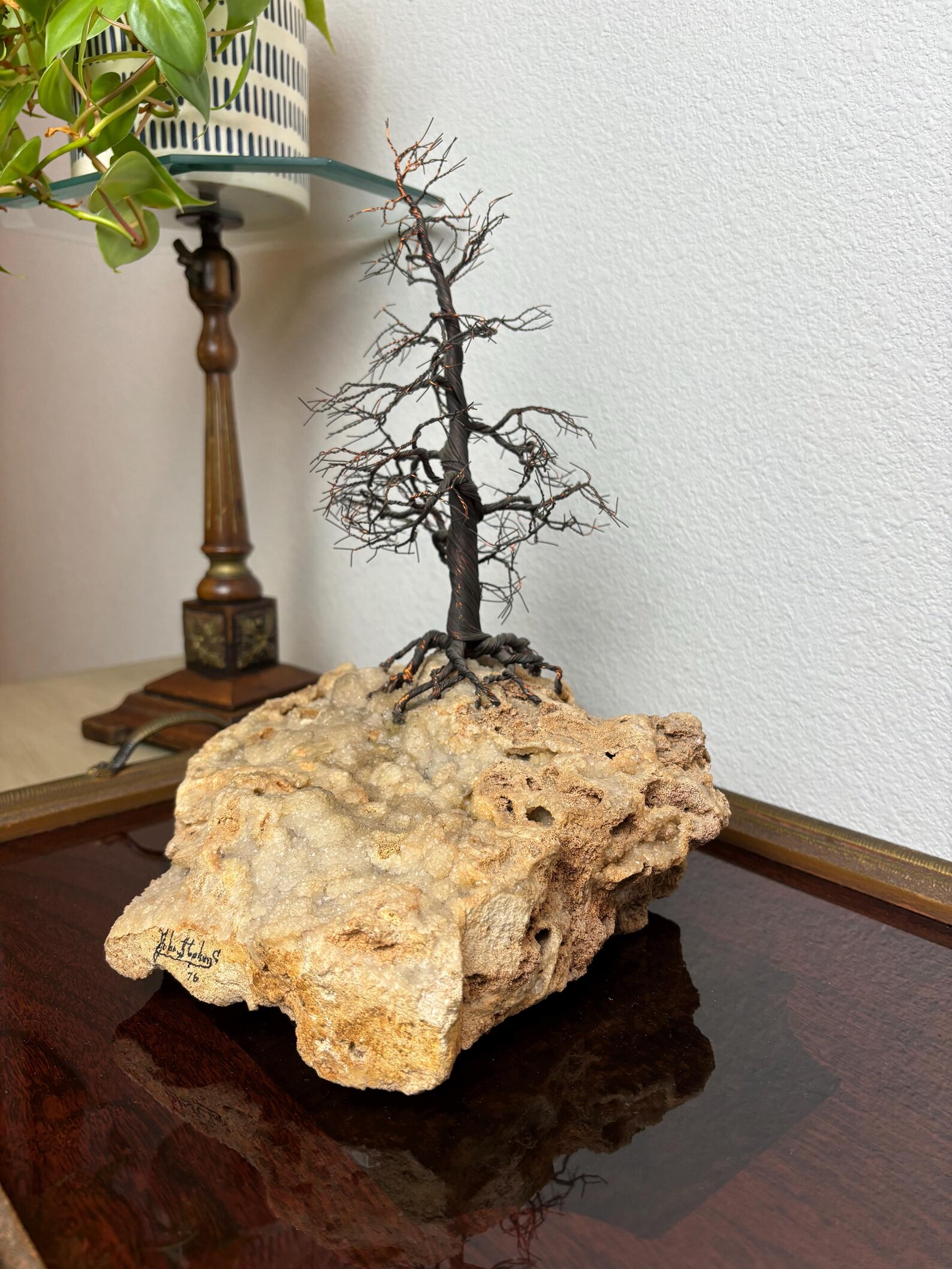 Handcrafted Large Agate With Copper Wire Tree Sculpture, Mid-century ...