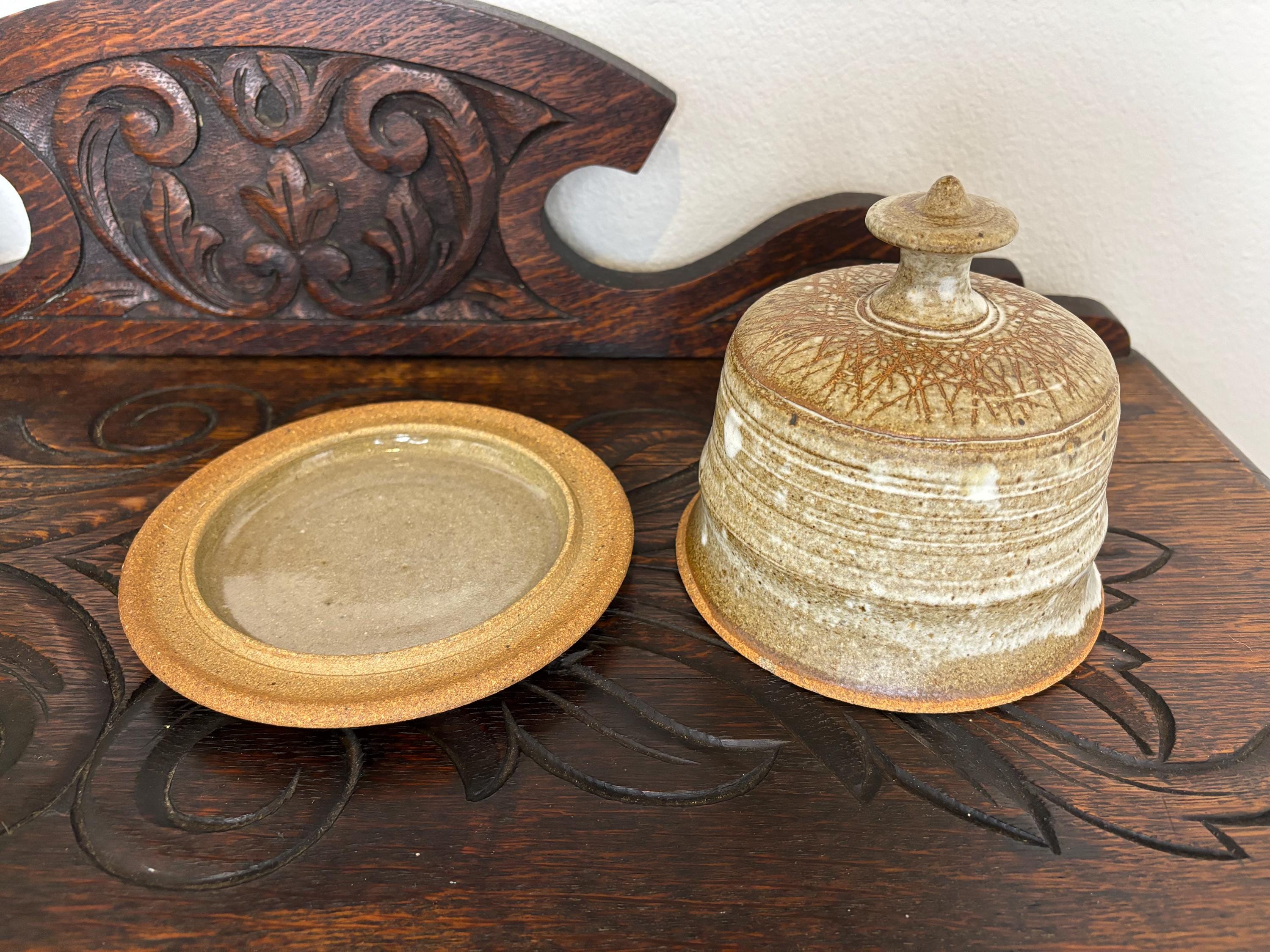 Rustic Pottery Butter/cheese Domed and Handled Lid Dish With Plate - Etsy