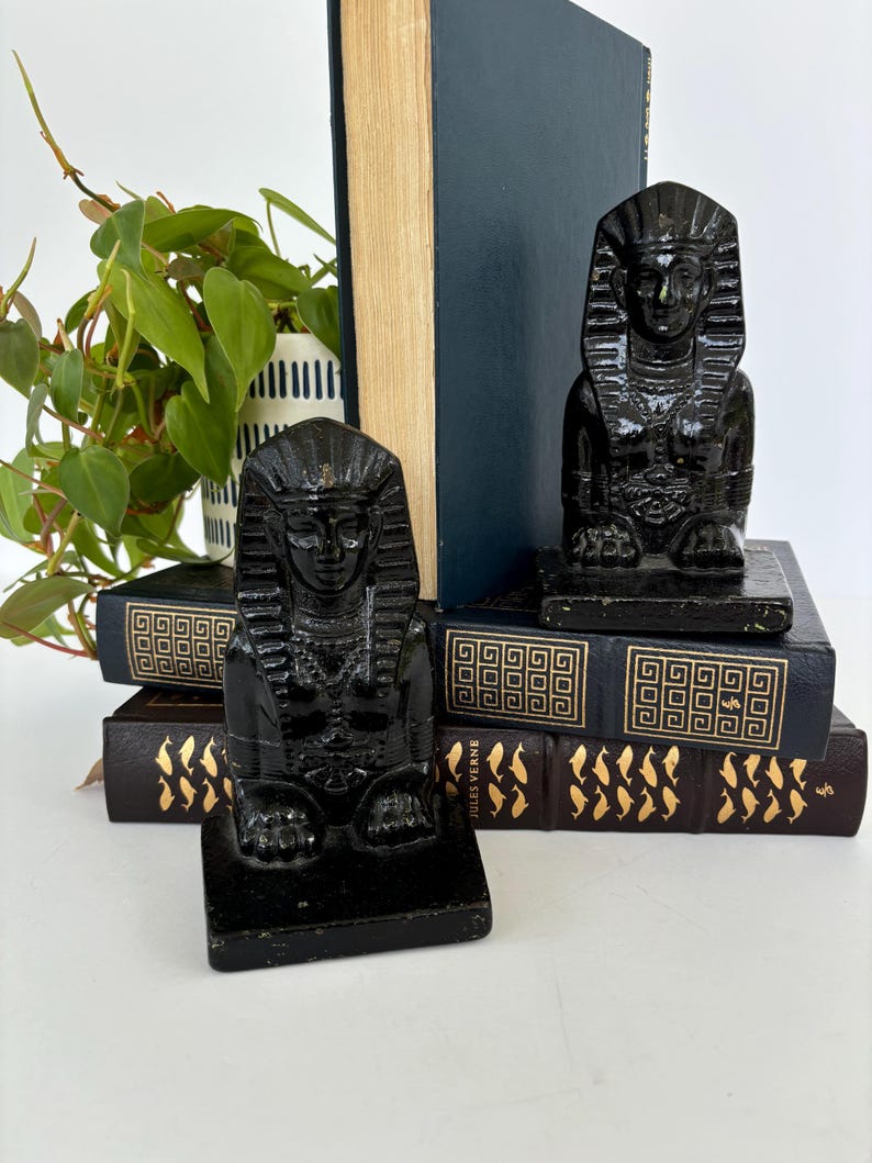 Vintage 1920's Cast Iron Sphinx Bookends, Art Deco Style, Book Shelf ...