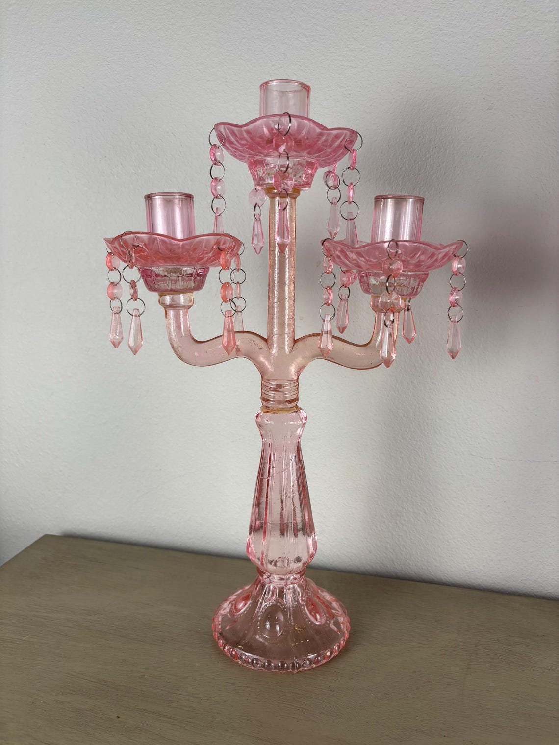 Antique Pink Depression Glass Candelabra, Baccarat Style, Crystal ...