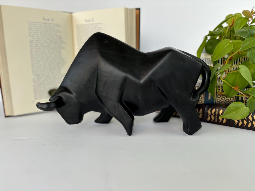 Mid Century Modern Fernando Botero Black Bull Ceramic Sculpture, Taurus ...