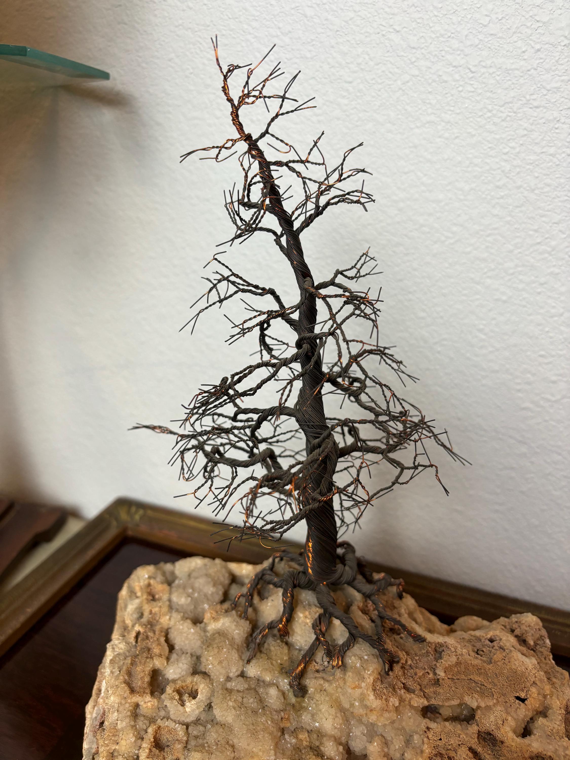 Handcrafted Large Agate With Copper Wire Tree Sculpture, Mid-century ...