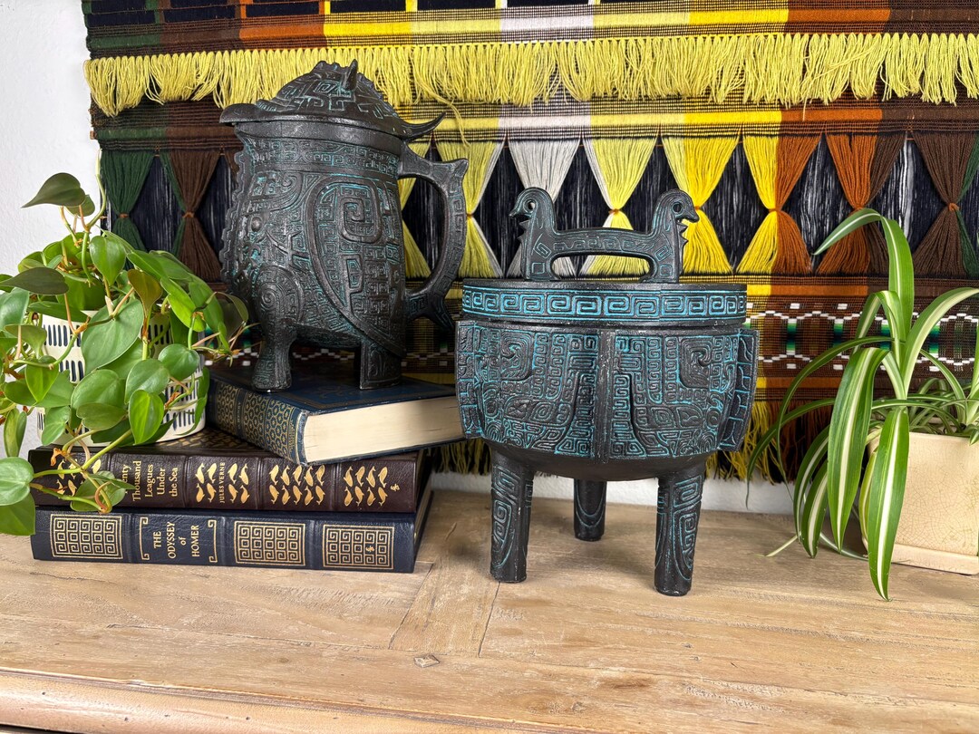 Vintage Large James Mont Style Pitcher and Ice Bucket, Mayan, Brutalist ...