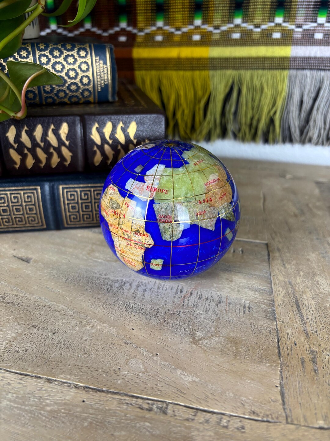 Vintage Globe Earth Semiprecious Stones, Paperweight, Blue Lapis Stone ...