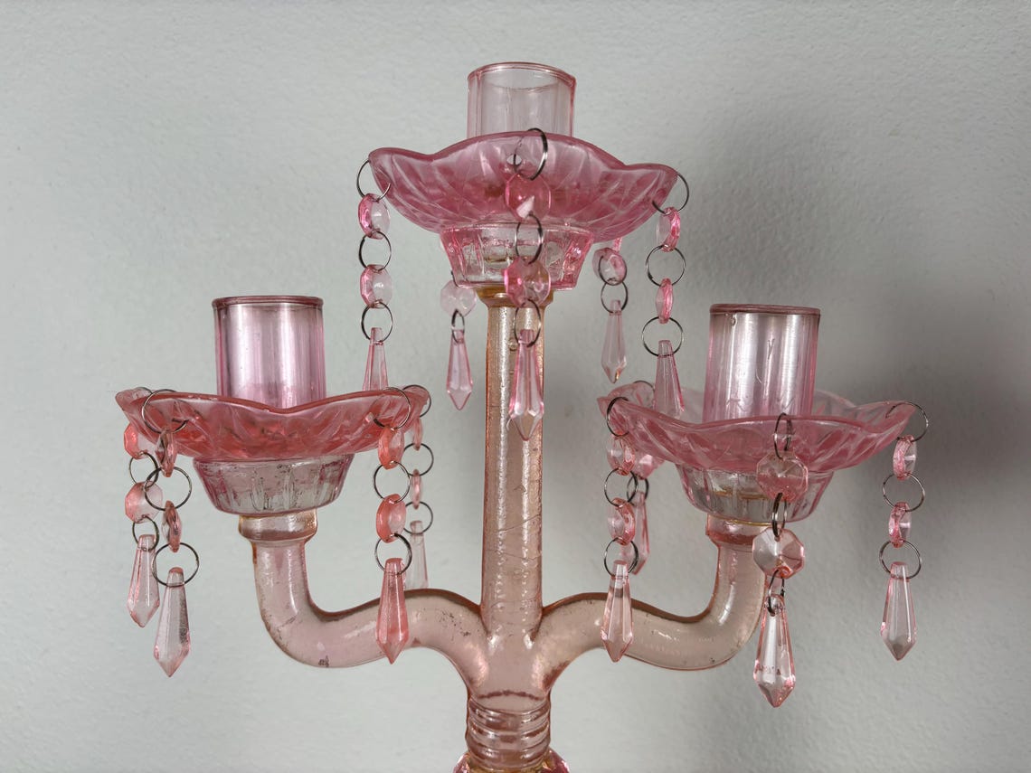 Antique Pink Depression Glass Candelabra, Baccarat Style, Crystal ...