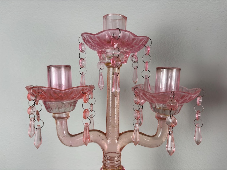 Antique Pink Depression Glass Candelabra, Baccarat Style, Crystal ...