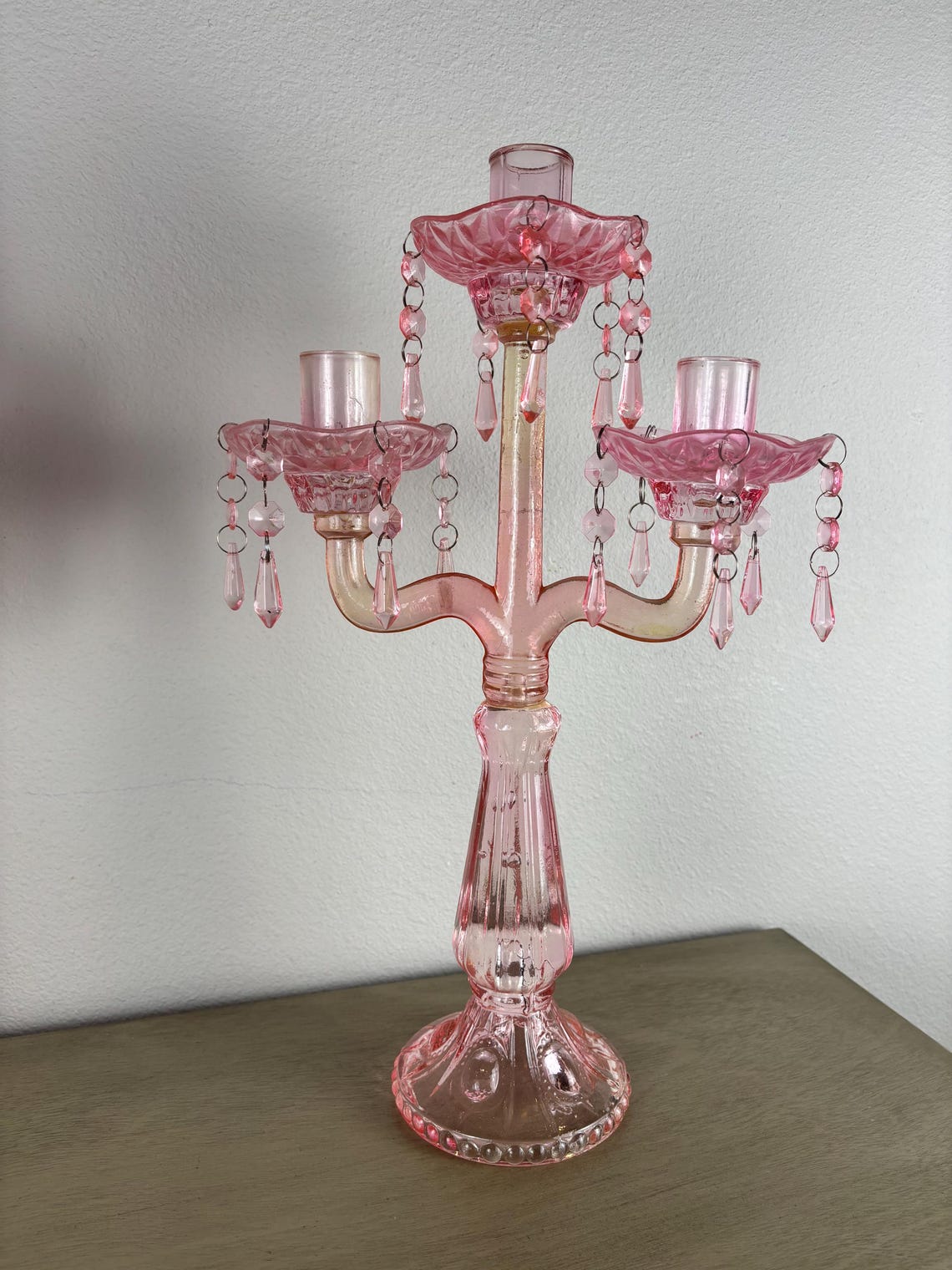 Antique Pink Depression Glass Candelabra, Baccarat Style, Crystal ...