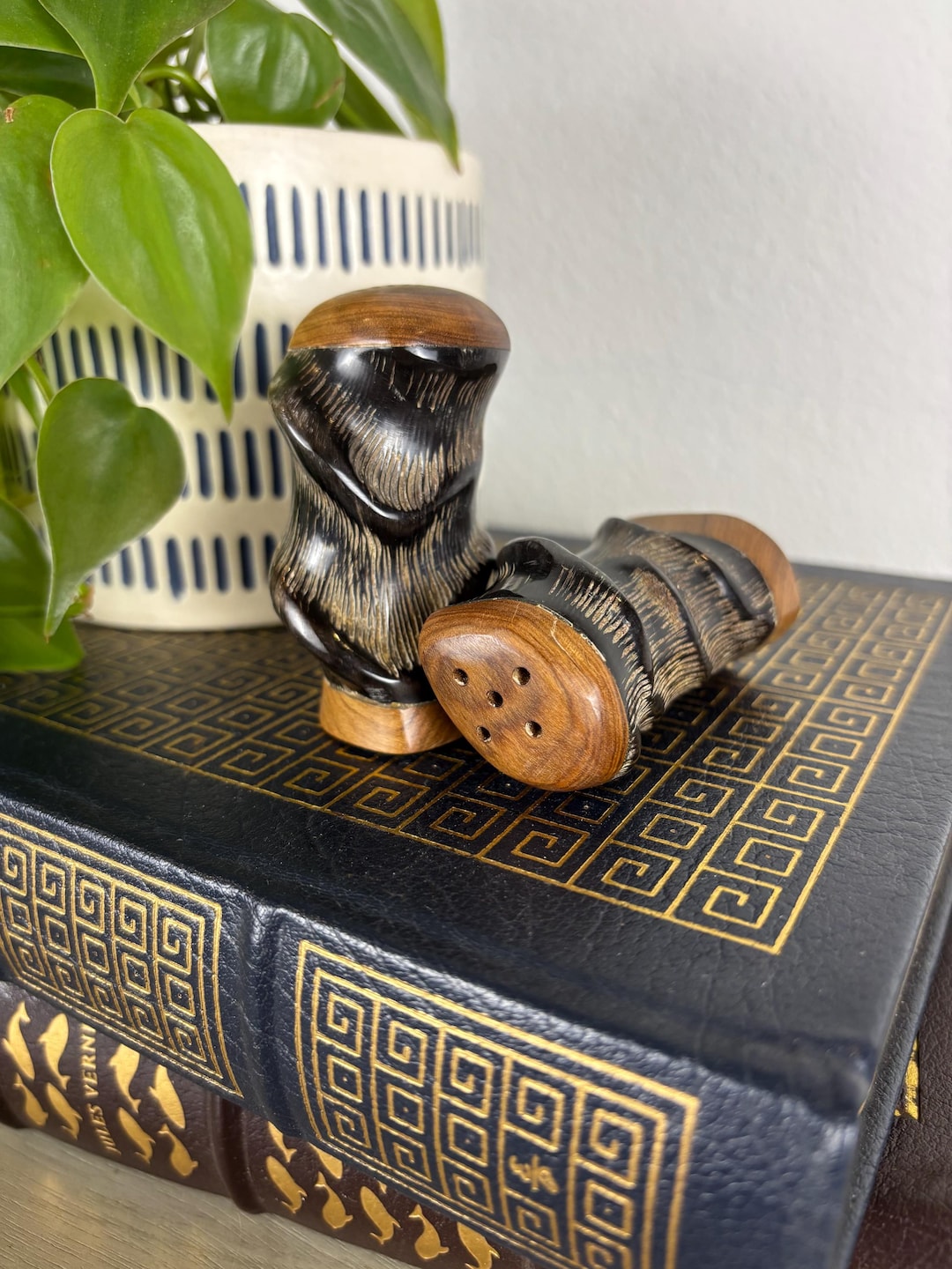 Vintage Handmade Spiral Horn Salt and Pepper Shakers, Antelope, Animal ...