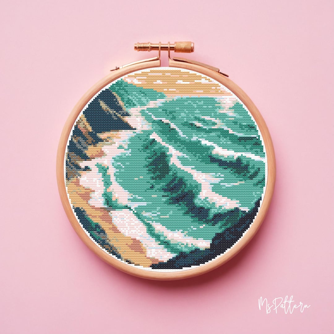 Landscape Cross Stitch Pattern, Ocean Embroidery Design, Sea Waves ...