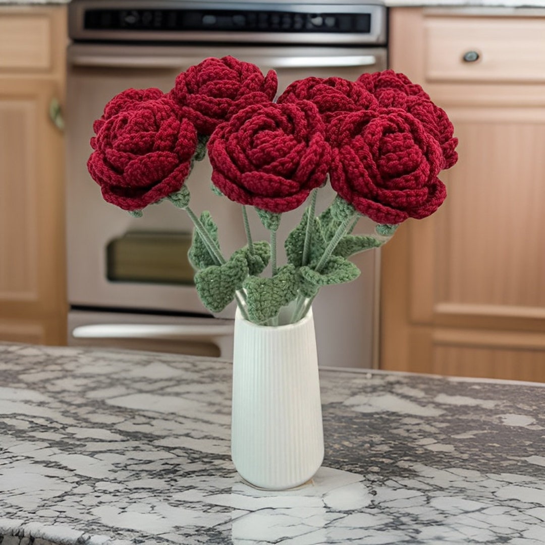 Handmade Knitted Rose Flower Flower Decoration Finished Hand Woven ...