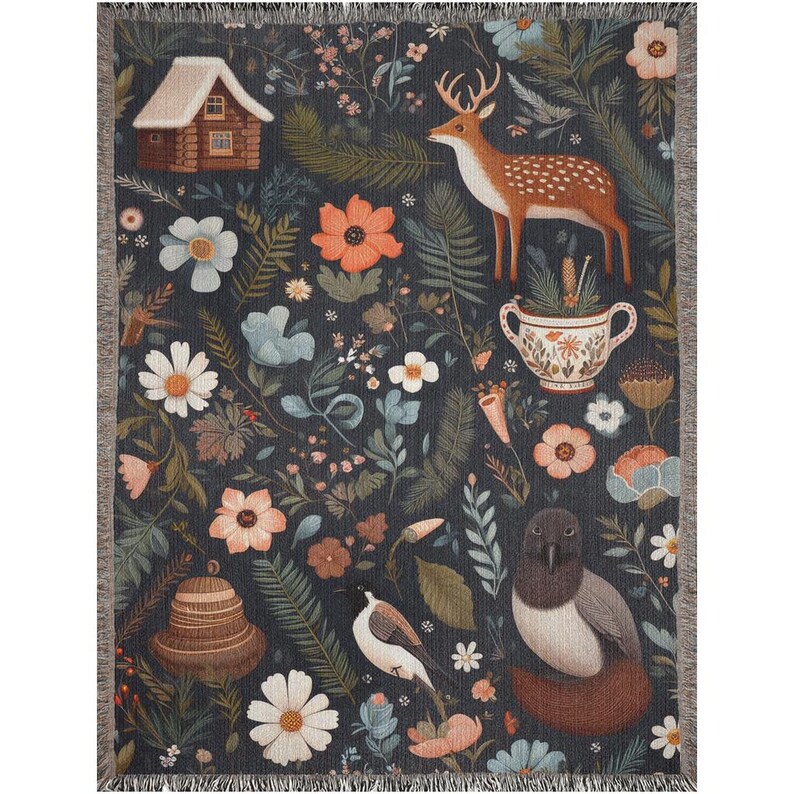 Woven Blanket, Floral Dark Theme, Forest, Cottagecore Aesthetics - Etsy