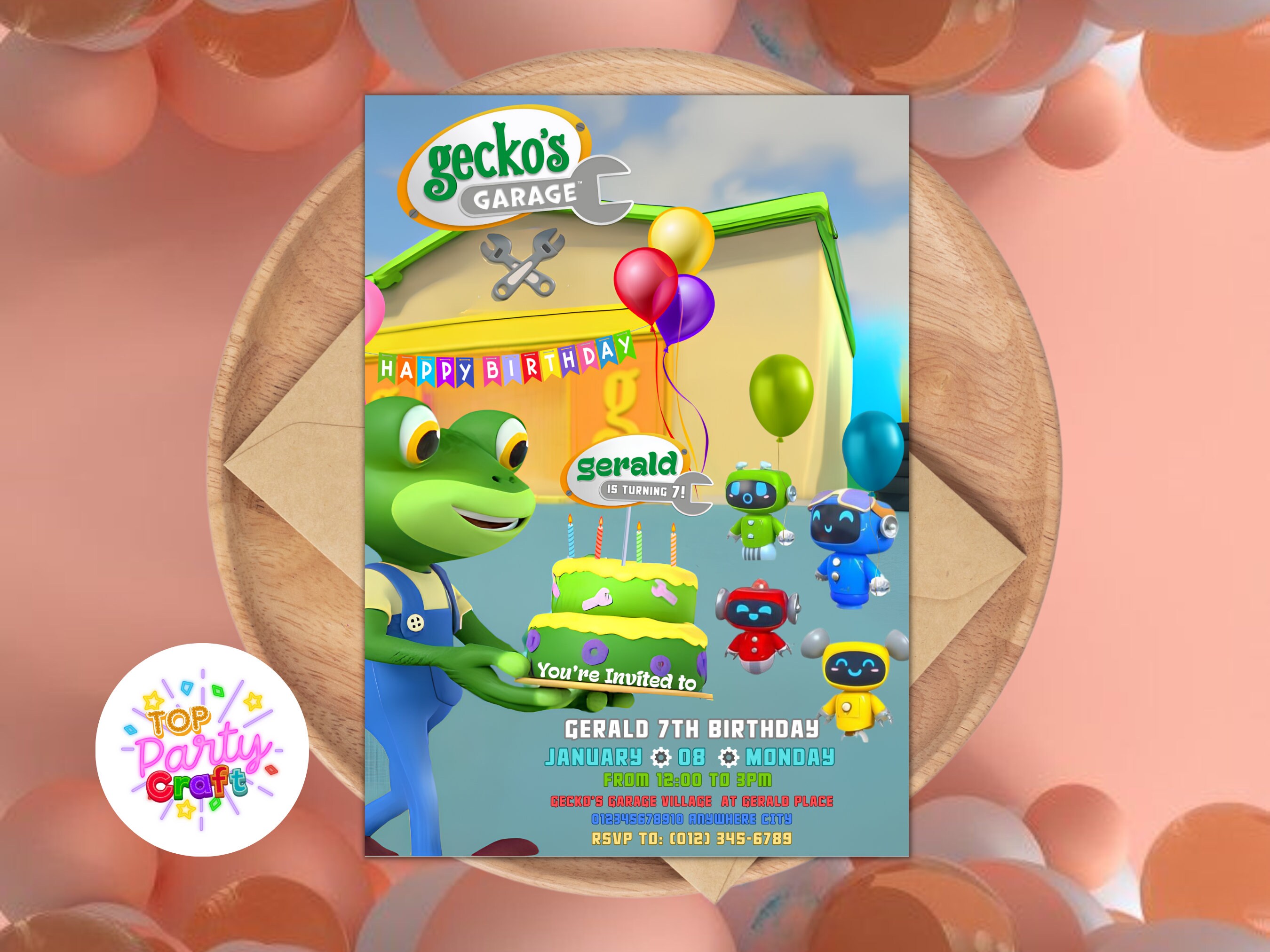 Lizard Gecko'sg Cake Birthday Invitations, Canva Template Digital ...