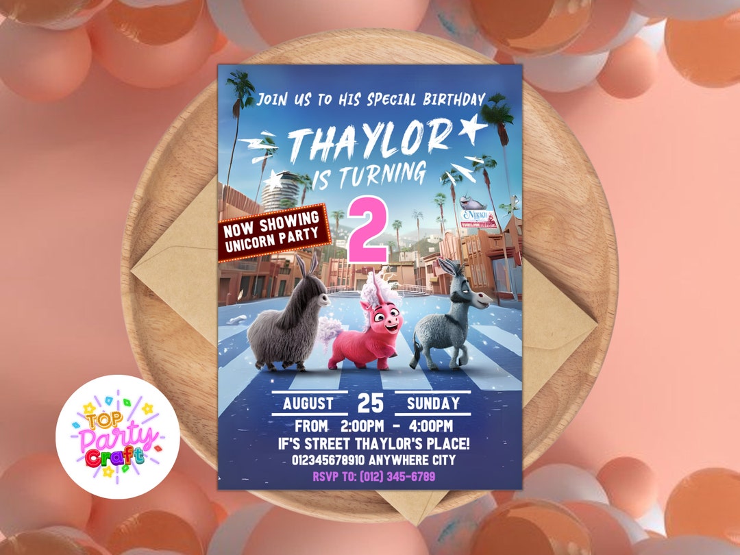 Unicorn Birthday Invitation, Canva Template Digital Editable/printable ...