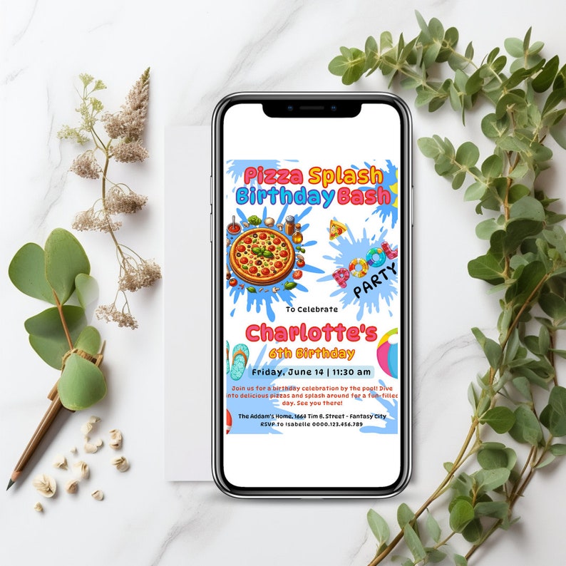 Editable Pizza Pool Party Invitation Template, Cookout Bash, Graduation ...