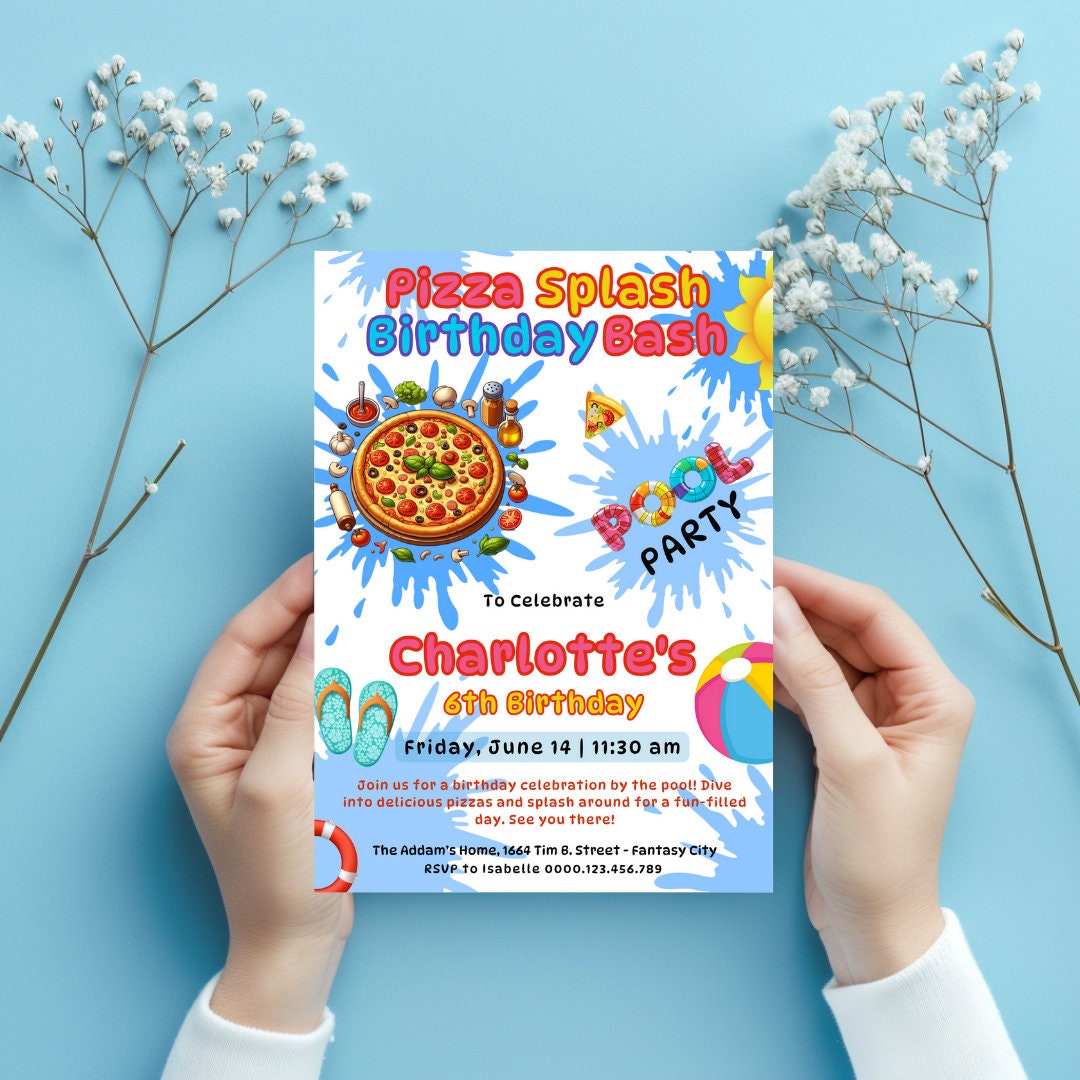 Editable Pizza Pool Party Invitation Template, Cookout Bash, Graduation ...