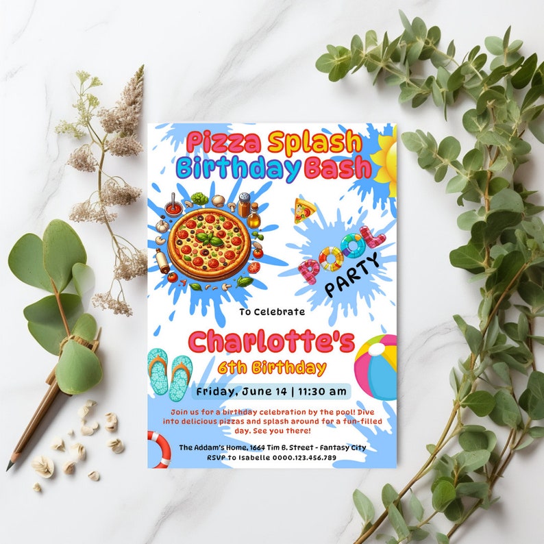 Editable Pizza Pool Party Invitation Template, Cookout Bash, Graduation ...