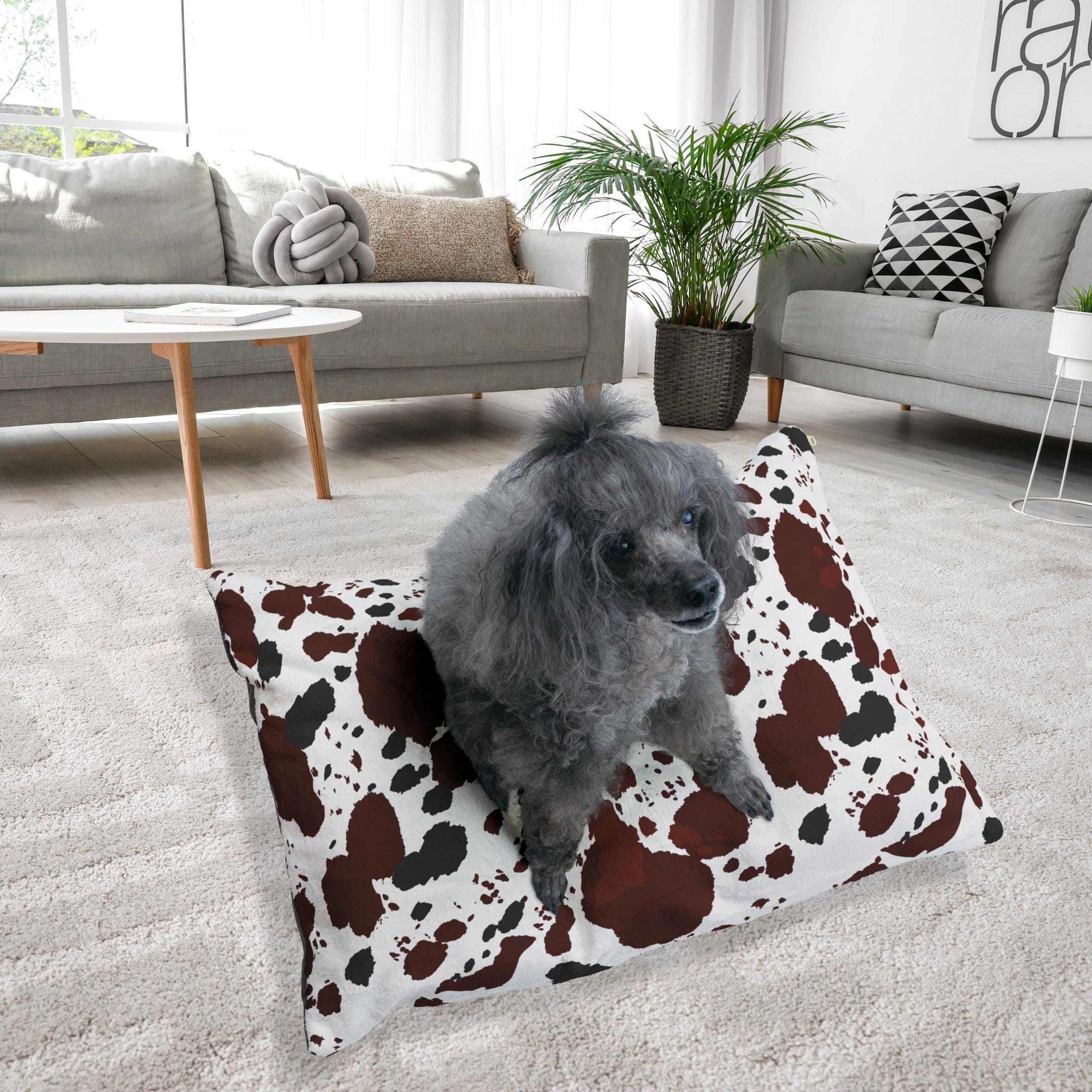 Cozy Cow Print Pet Bed, Plush Animal Print Dog Cat Cushion, Western ...